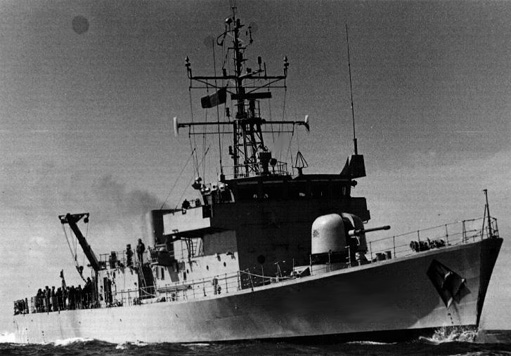 Close-up view of the Peacock Class Corvette.